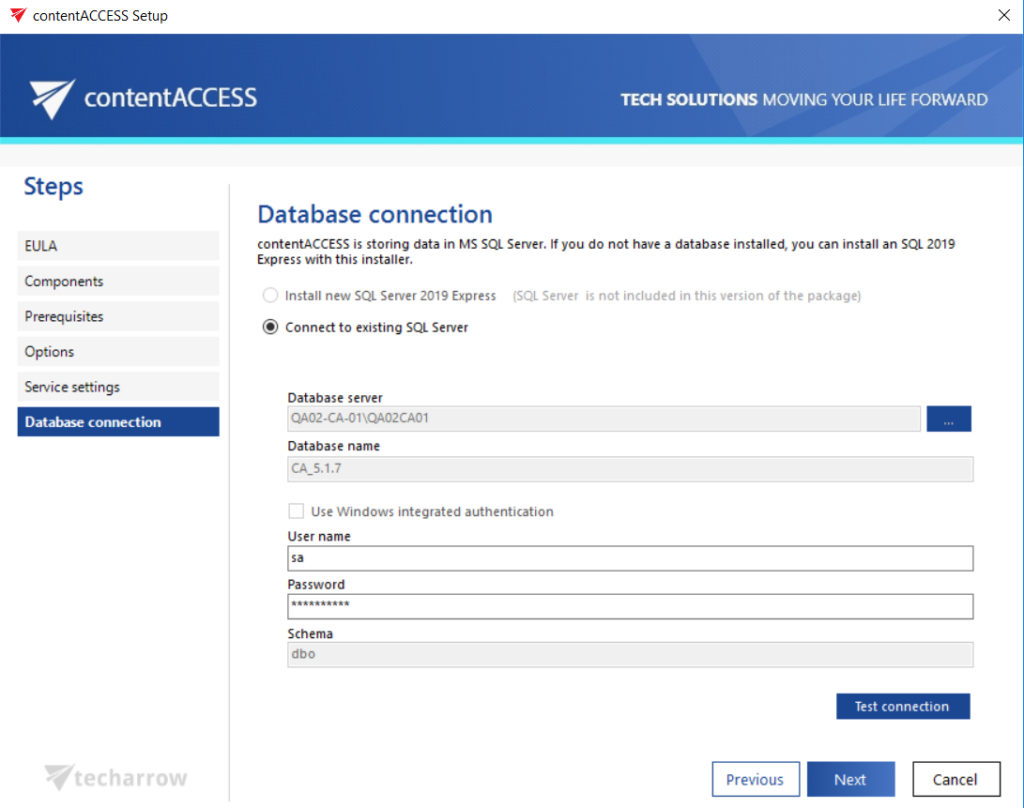 cA package 6.6 – database connection | TECH-ARROW Documentation Center