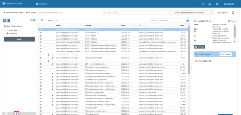 contentACCESS Portal 11. – settings button | TECH-ARROW Documentation Center
