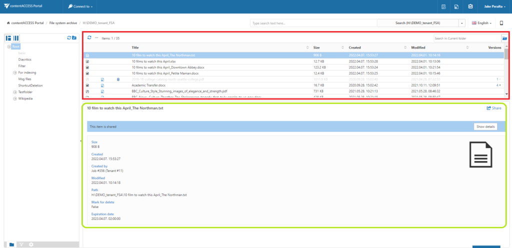 contentACCESS Portal 12. -item list and item preview | TECH-ARROW Documentation Center