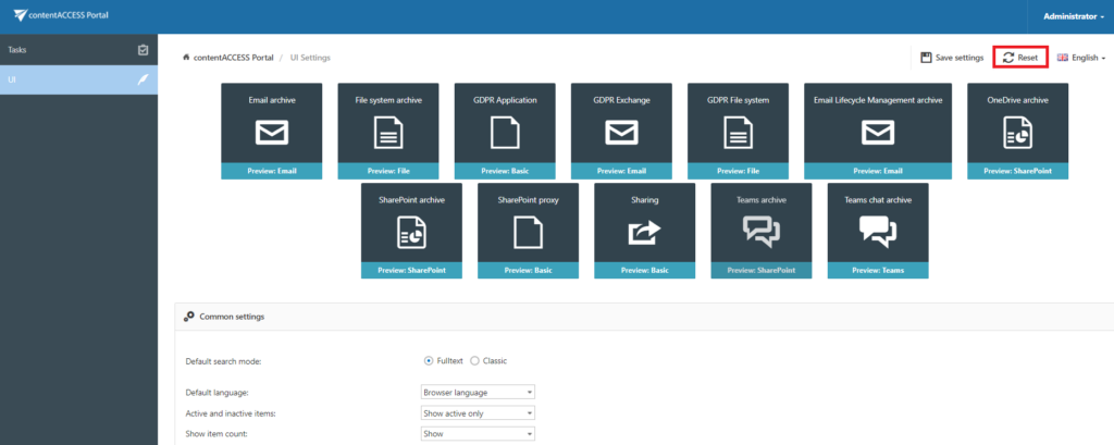 contentACCESS Portal 50.- reset settings | TECH-ARROW Documentation Center