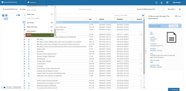 contentACCESS Portal 7. – refresh button | TECH-ARROW Documentation Center