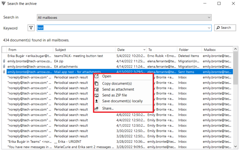 officeGATE 22 – Email archive functions | TECH-ARROW Documentation Center