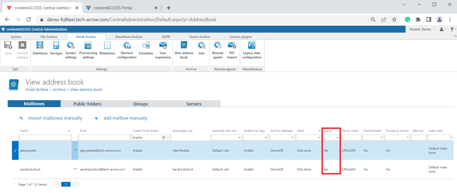 contentACCESS 31.- Active in mailboxes | TECH-ARROW Documentation Center
