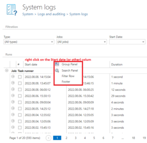 System log – 1. context menu of columns | TECH-ARROW Documentation Center